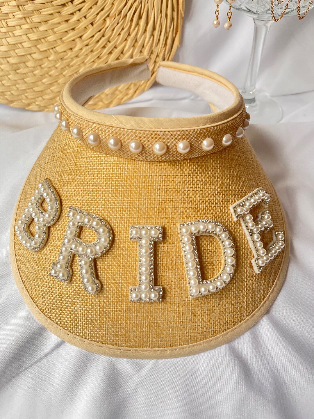 Bride Straw Visor With Pearl and Diamonte Detail, Hen Party, Honeymoon ...