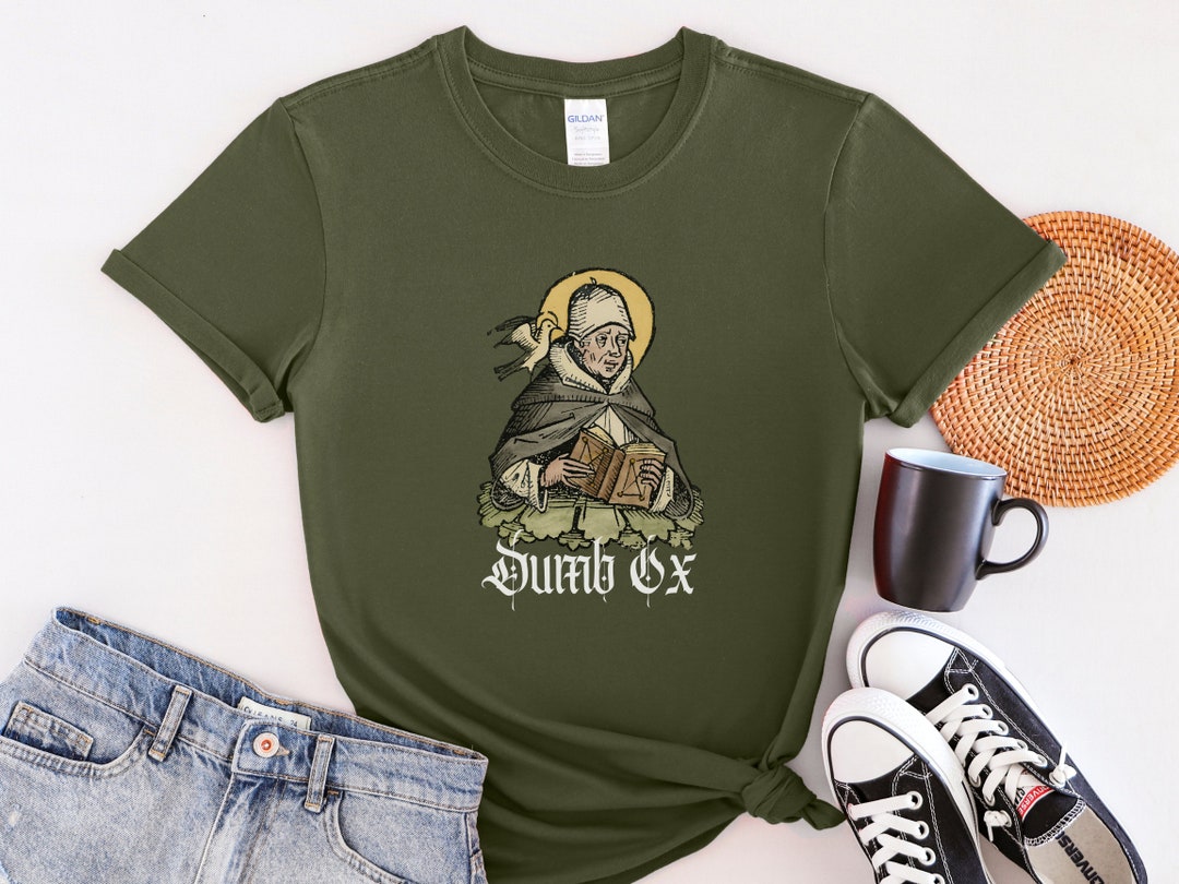 Dumb Ox St Thomas Aquinas T-shirt in Military Green, Catholic ...