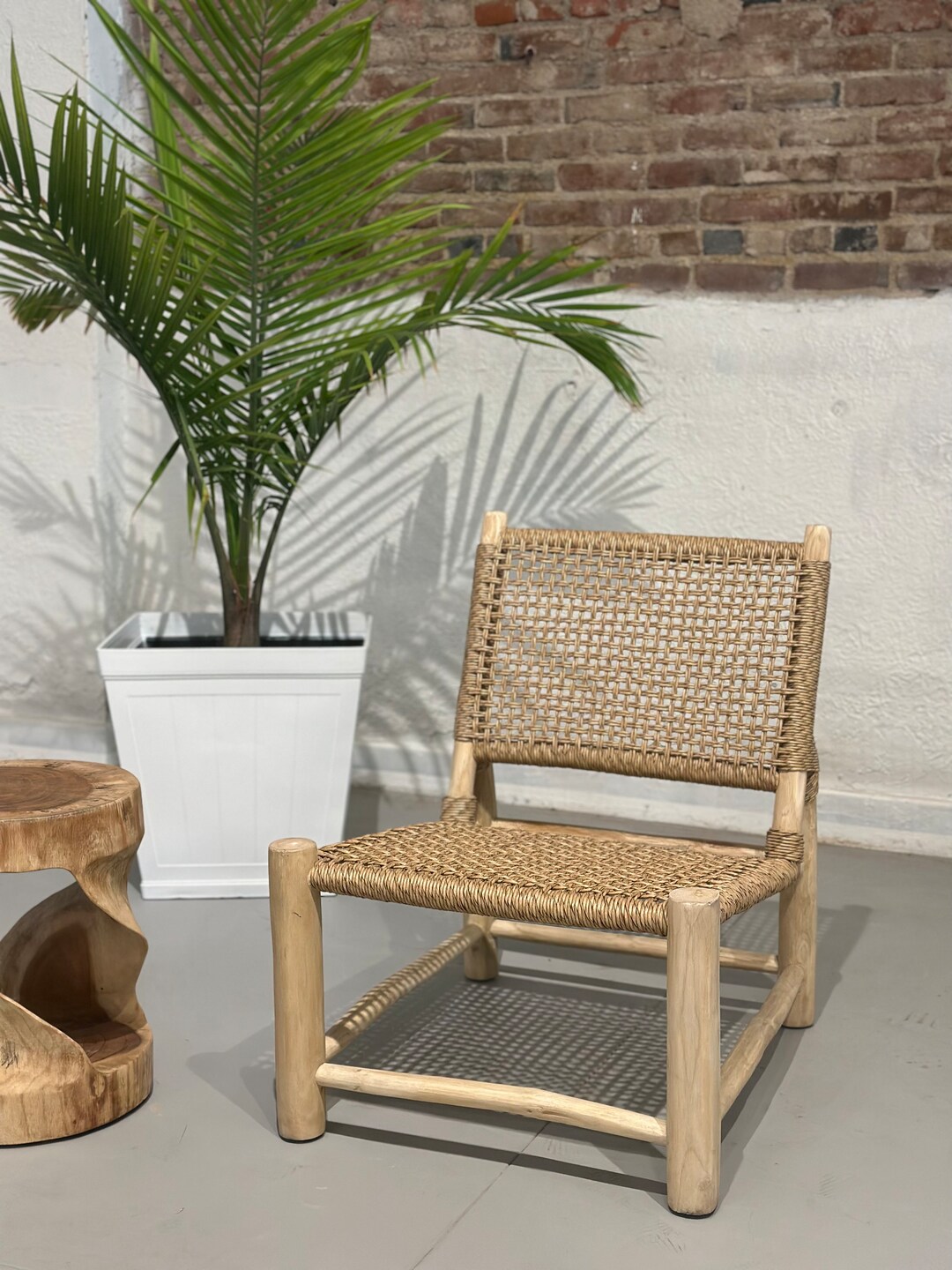 Larusso Chair, Reclaimed Teak Wood and Rattan Braid. Midcentury Modern ...