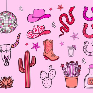 Disco Cowgirl Clipart Bundle Pink Retro Cowgirl SVG Cowgirl Disco ...