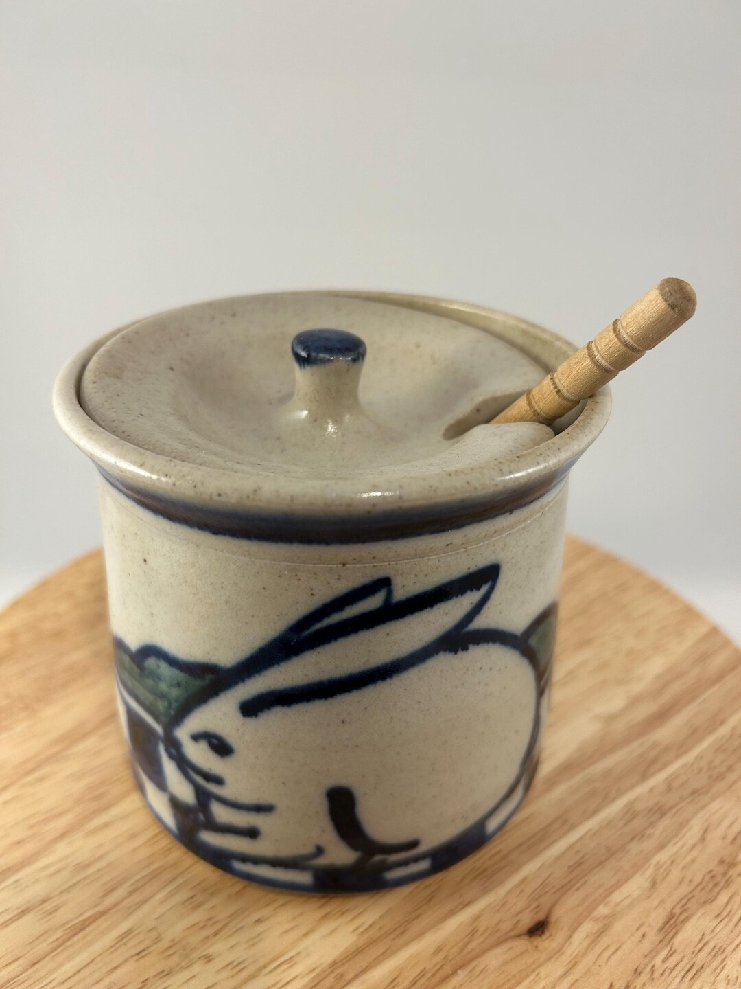 Vintage Debbie Dean "clay Rabbit Pottery" Stoneware Honey Jar With ...