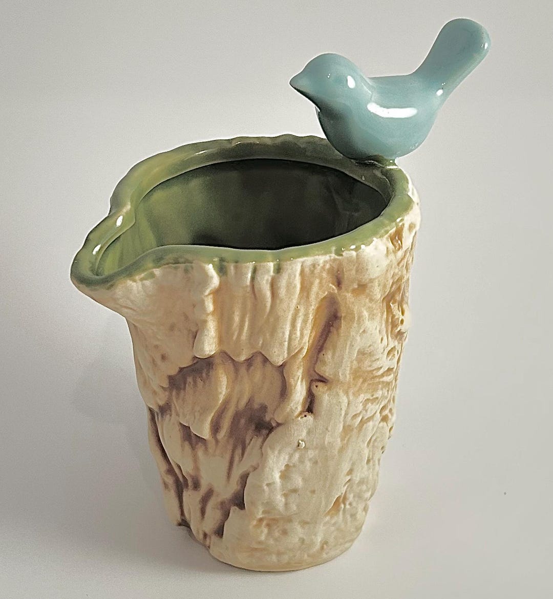 Unique Little Ceramic Woodland Pitcher/vase With Bluebird Perching on ...