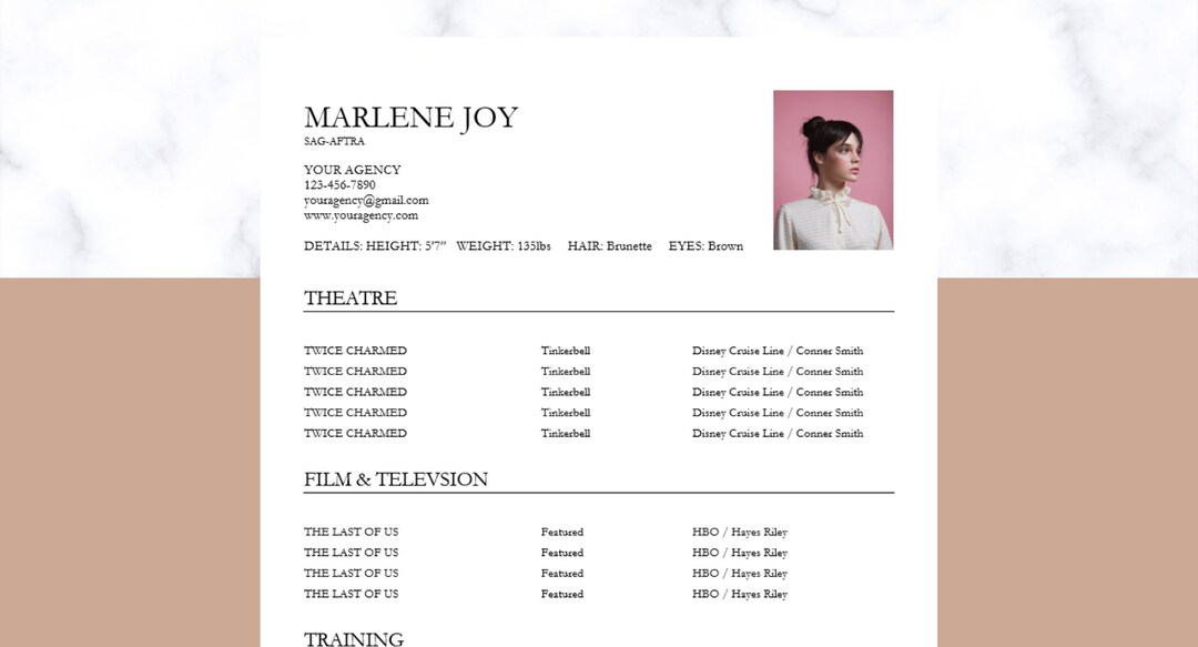 Actor Resume Template With Matching Headshot Template Actor Resume ...