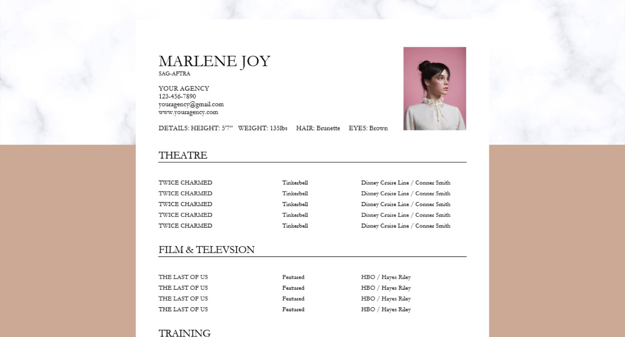 Actor Resume Template With Matching Headshot Template Actor Resume ...