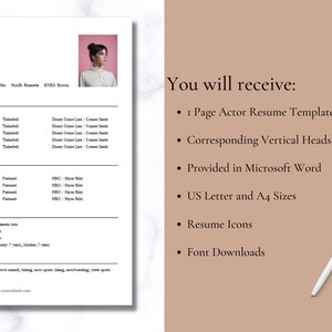 Actor Resume Template With Matching Headshot Template Actor - Etsy