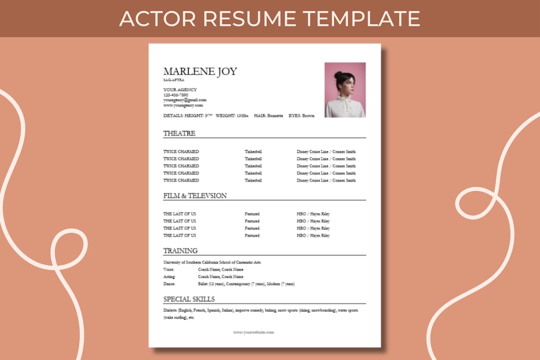Actor Resume Template With Matching Headshot Template | Actor Resume ...