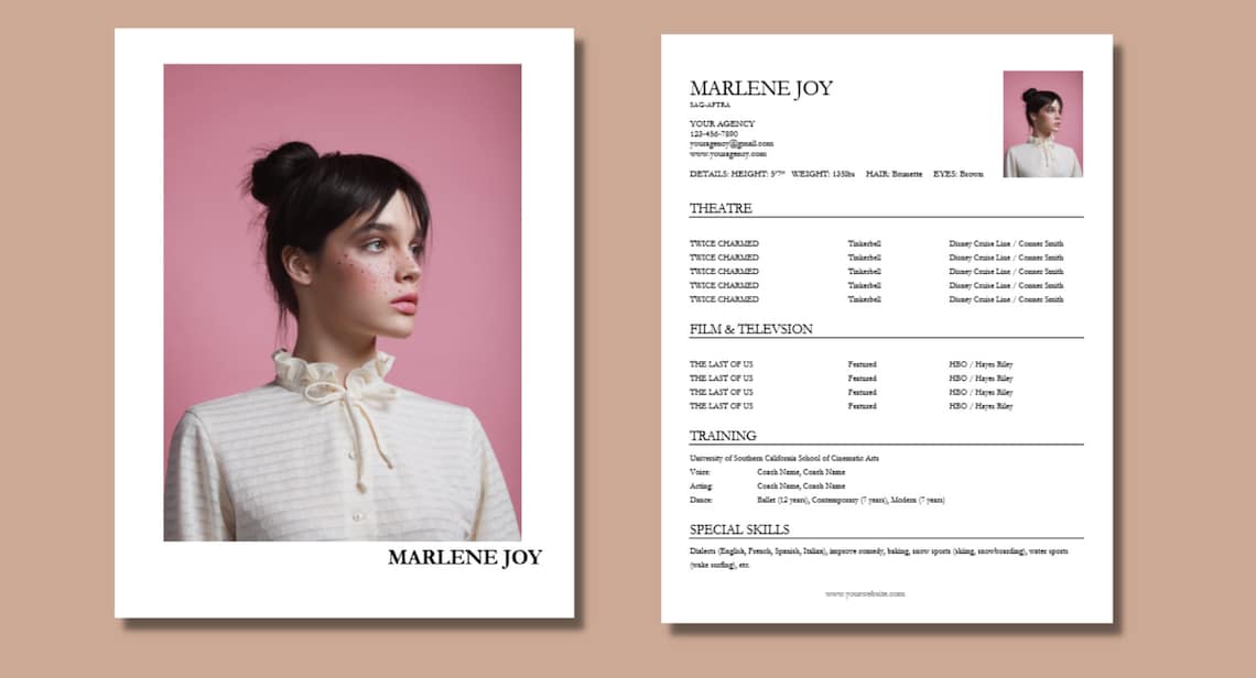 Actor Resume Template With Matching Headshot Template Actor Resume ...