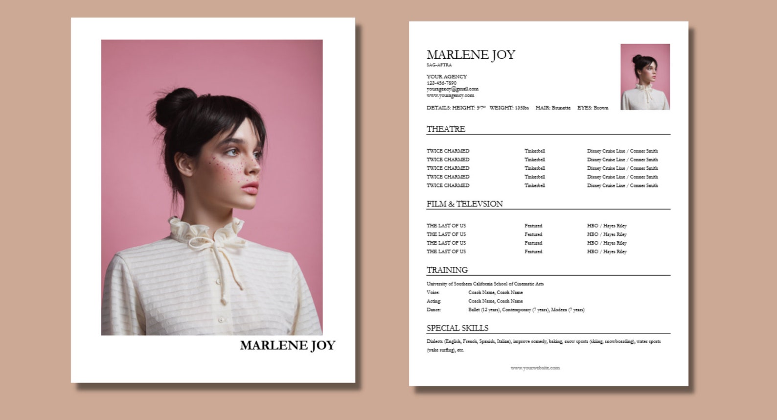 Actor Resume Template With Matching Headshot Template Actor Resume ...