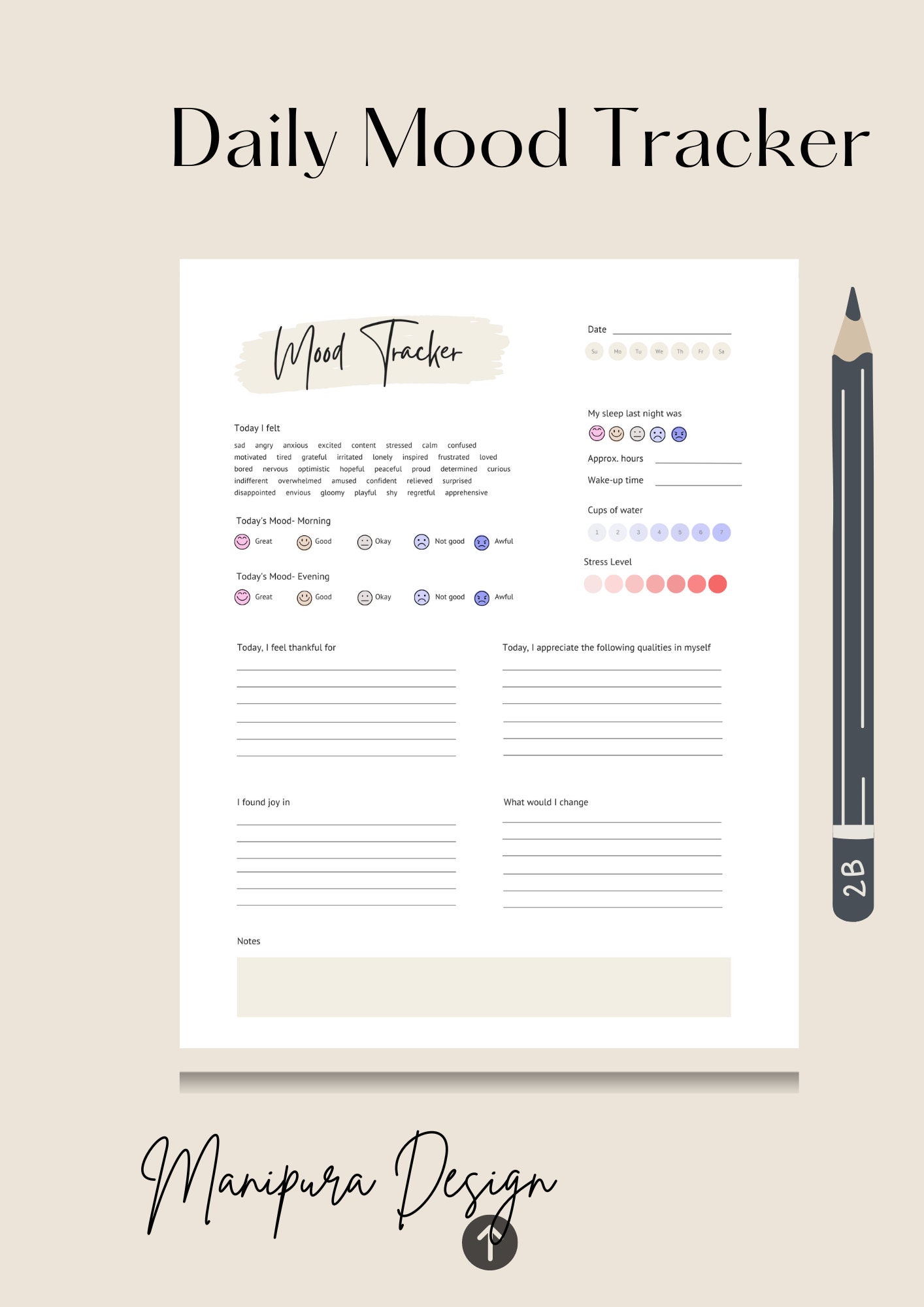 Mood Tracker Daily Mood Journal | Mood Tracker Printable | Daily Mood ...