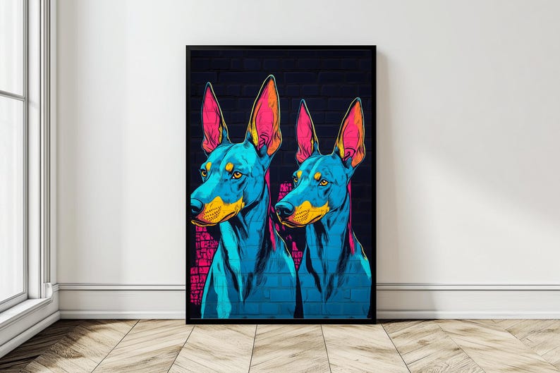 Satin Wall Art, Doberman Poster, Man Cave Decor, Dark Tones, Super Cool ...