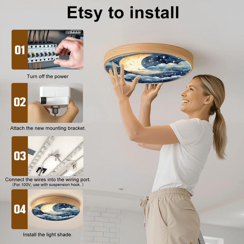 Moon & Stars Ceiling Light – Remote Control Dimmable LED Fixture ...