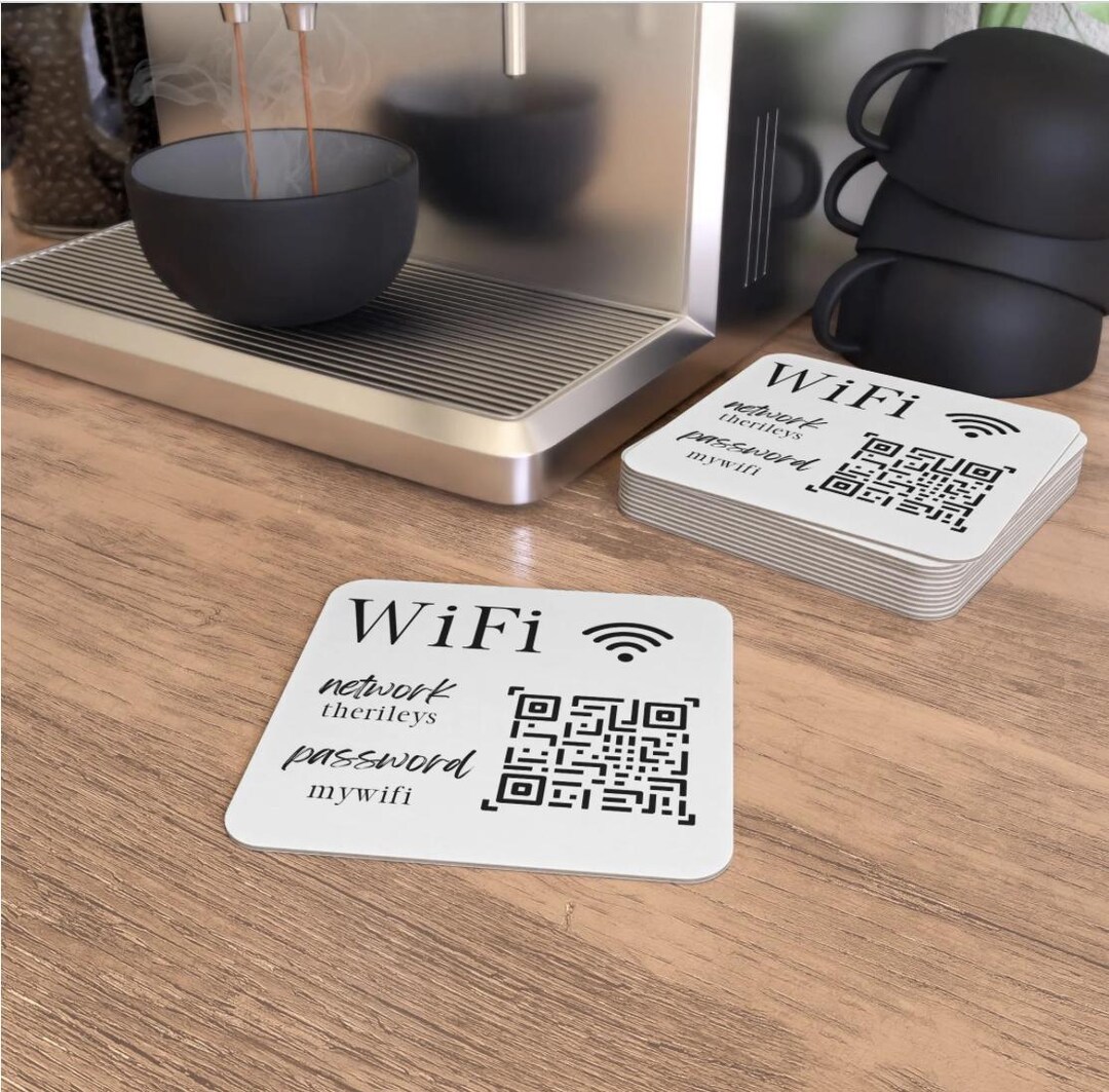 Custom Wifi QR Drink Coaster Perfect for Home or Office Personalized QR ...