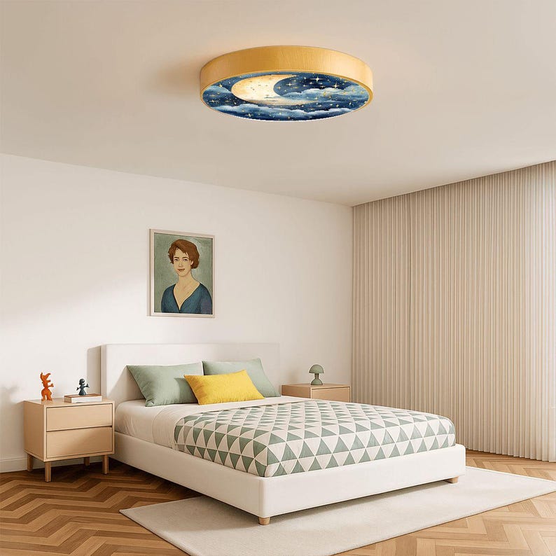 Moon & Stars Ceiling Light – Remote Control Dimmable LED Fixture ...