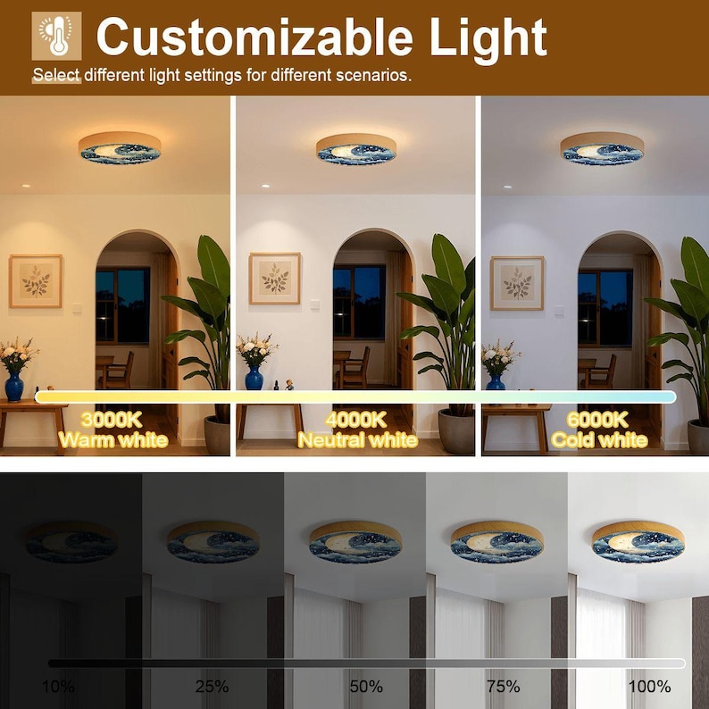 Moon & Stars Ceiling Light – Remote Control Dimmable LED Fixture ...
