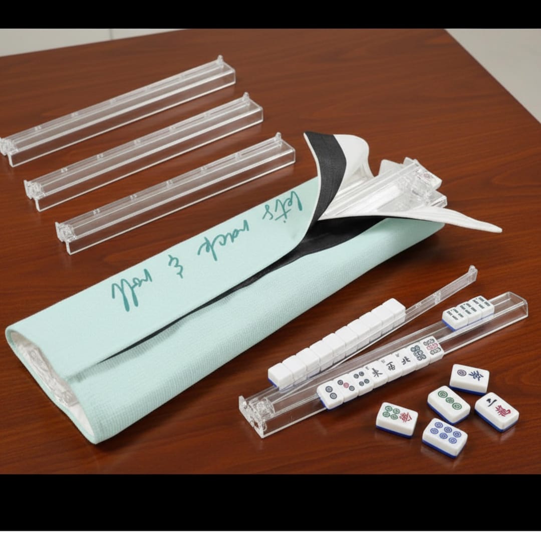 Mahjong Tile Racks With Pushers & Carry Bag, Acrylic Mahjong Rack Set ...