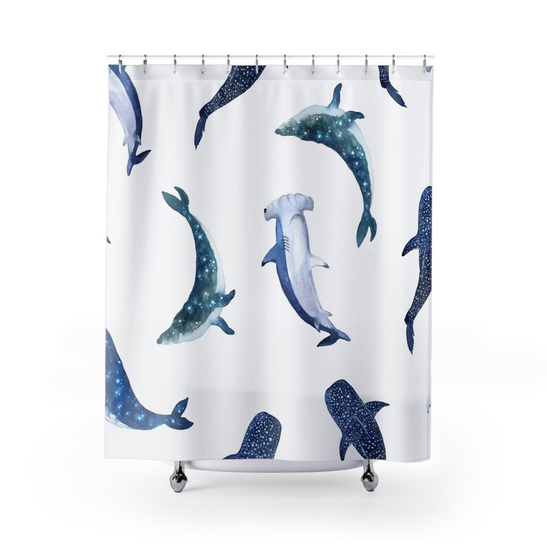 Shark Shower Curtain Ocean Bathroom Sea Life Watercolor - Etsy