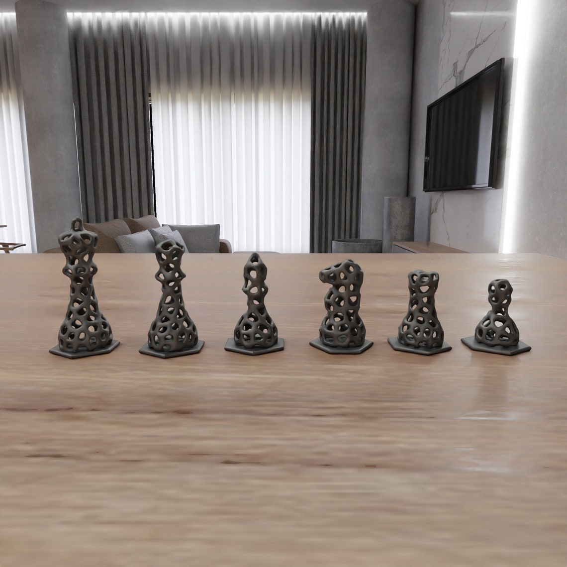 Chess Set Modern, 3D STL File for Chess Pieces, Chess Model, Digital ...