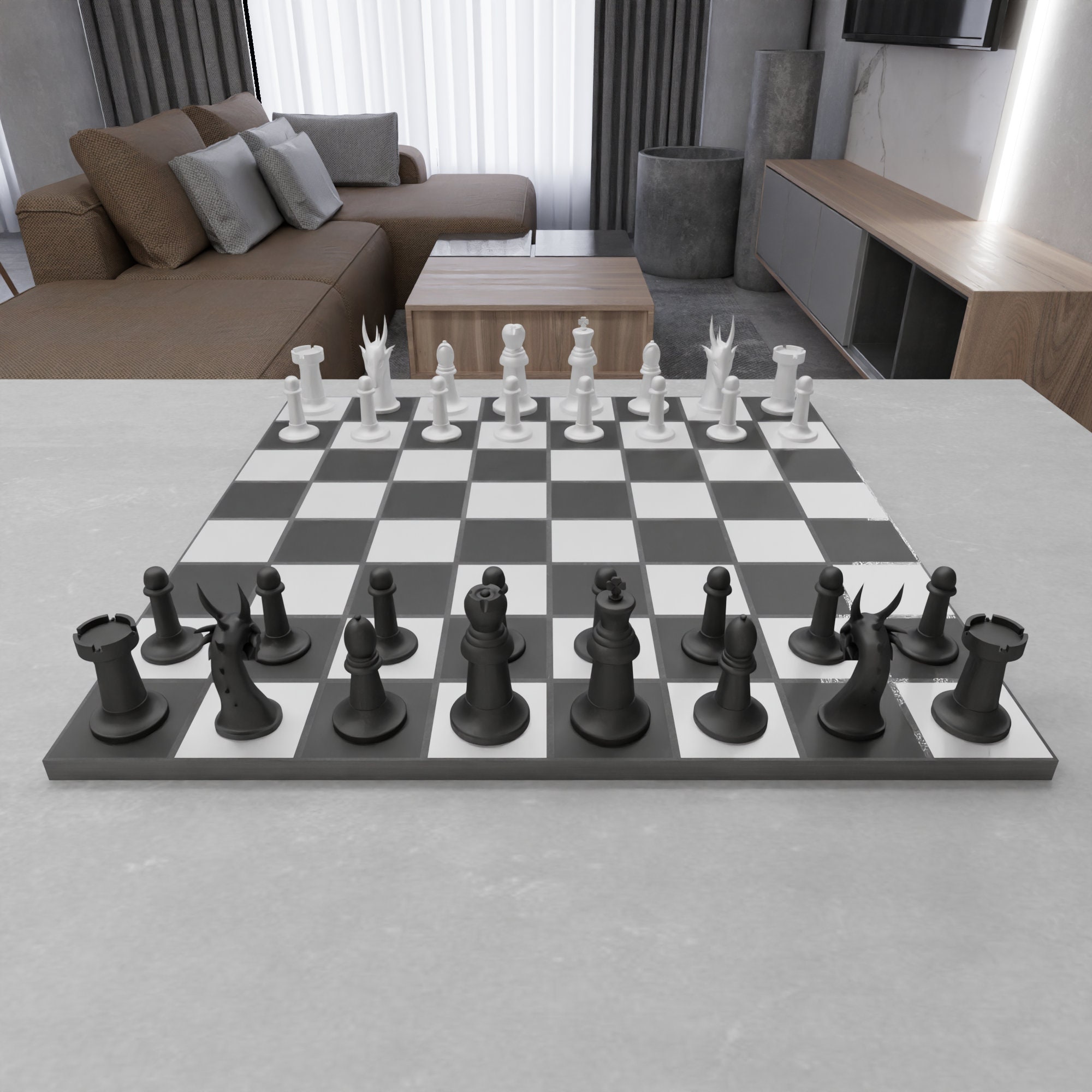 Chess Set Modern, 3D STL File for Chess Pieces, Chess Model, Digital ...
