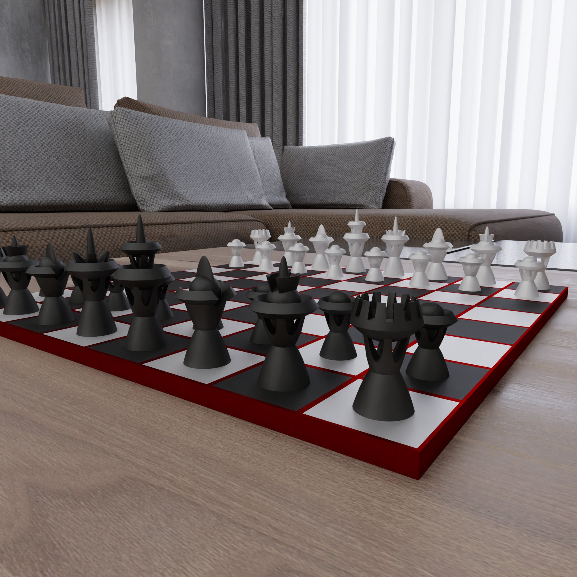 Chess Set Modern, 3D STL File for Chess Pieces, Chess Model, Digital ...