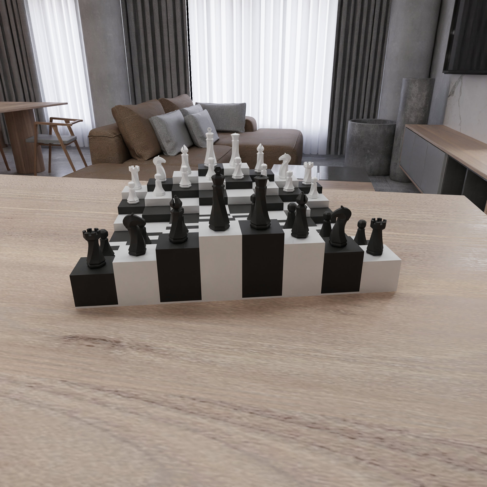 Chess Set Modern, 3D STL File for Chess Pieces, Chess Model, Digital ...