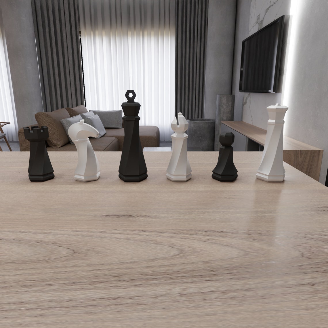 Chess Set Modern, 3D STL File for Chess Pieces, Chess Model, Digital ...