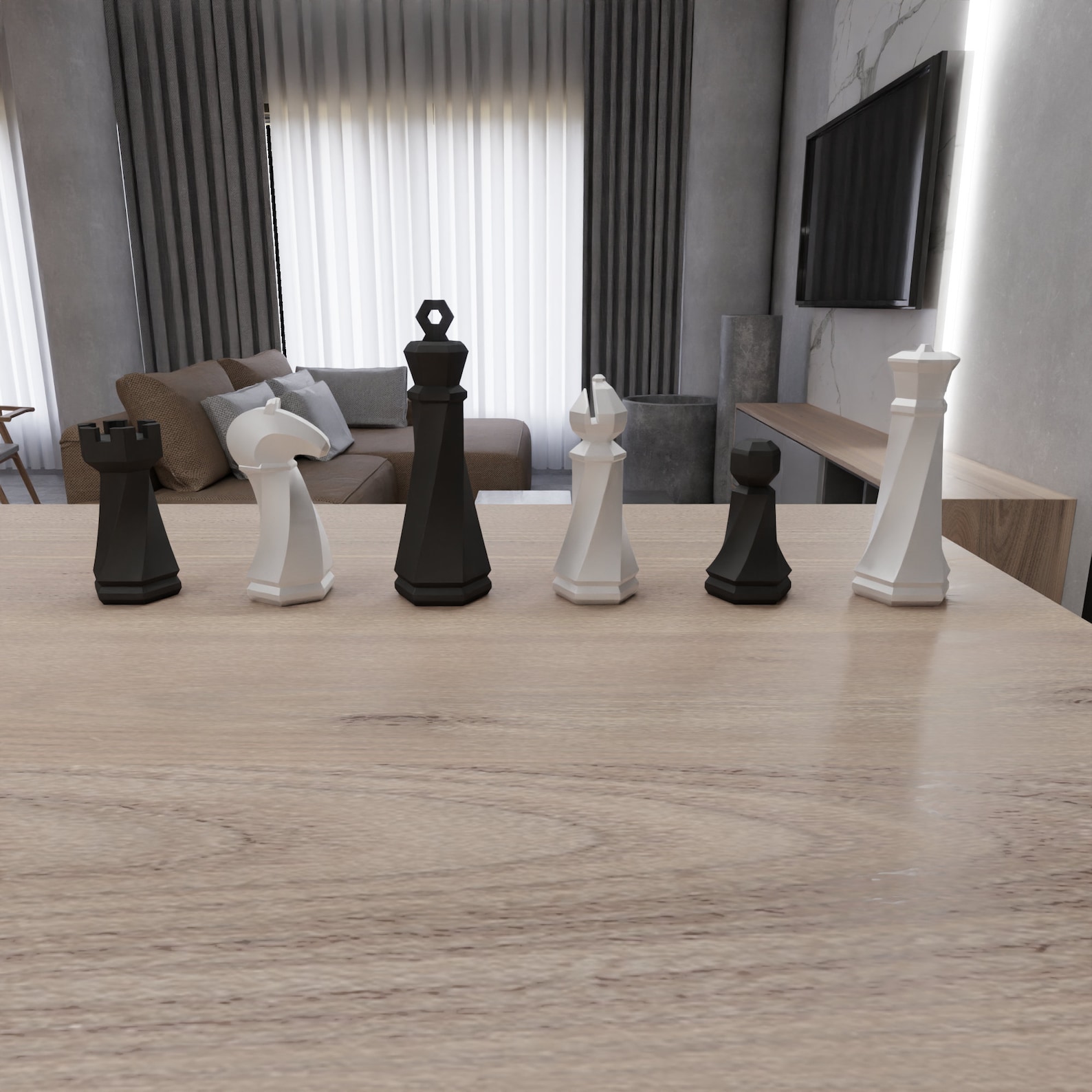Chess Set Modern, 3D STL File for Chess Pieces, Chess Model, Digital ...
