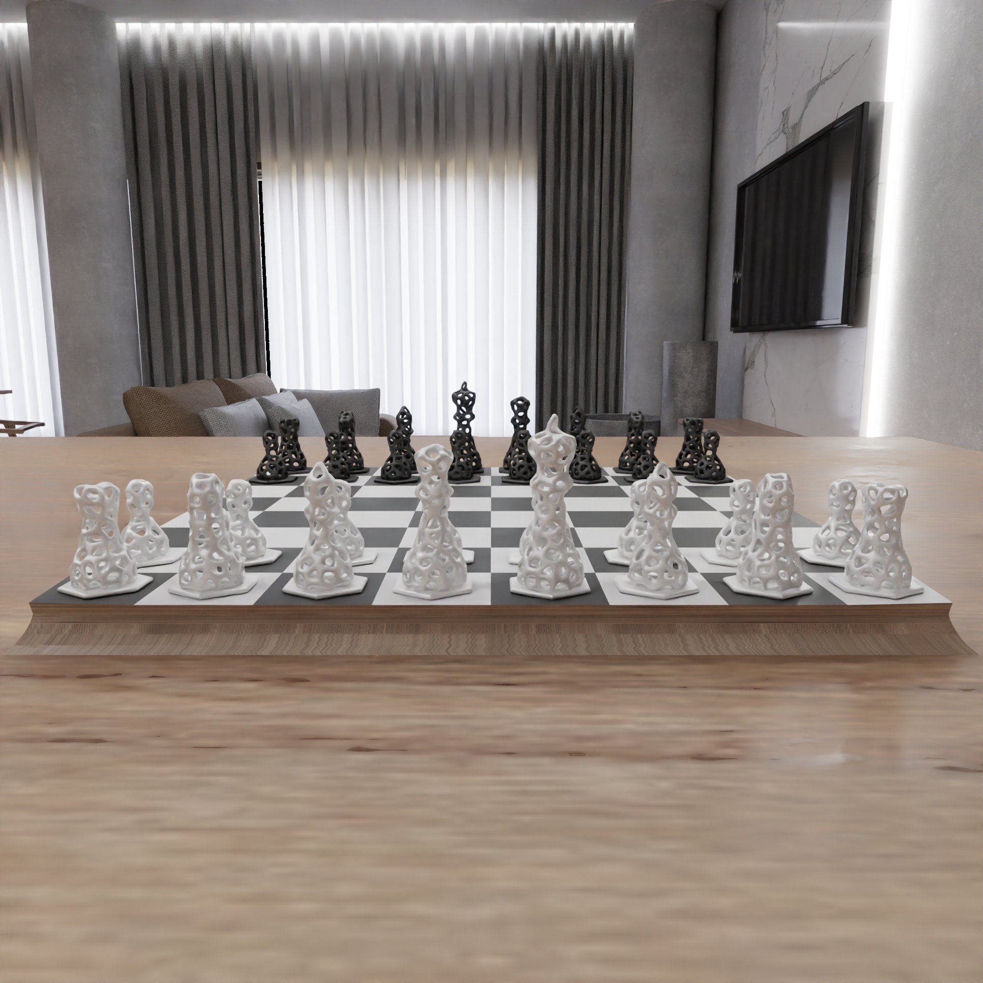 Chess Set Modern, 3D STL File for Chess Pieces, Chess Model, Digital ...