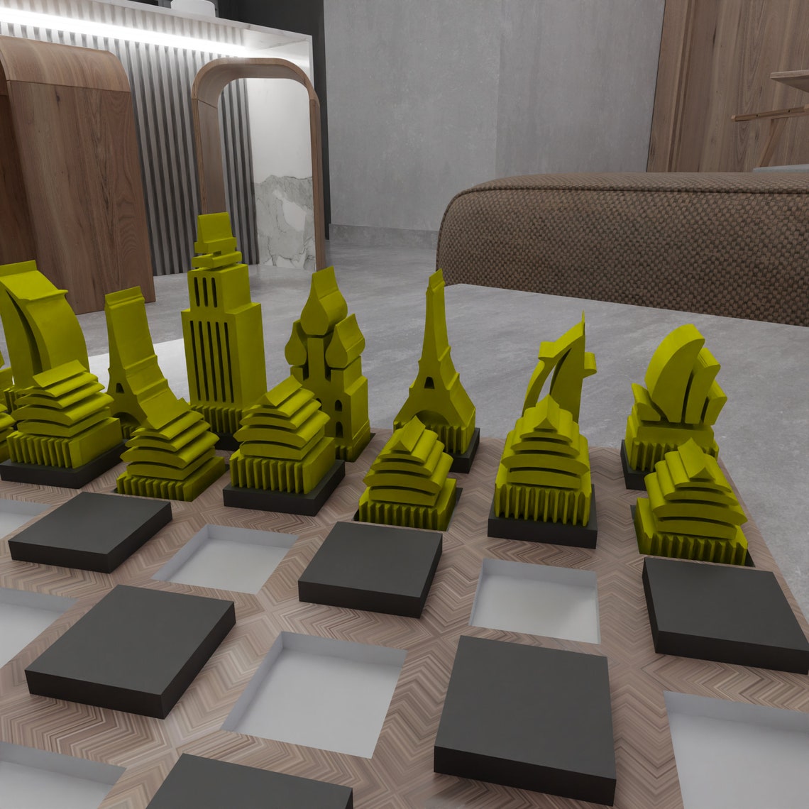 Chess Pieces and Board With 3D STL File, Chess Model, Digital Download ...