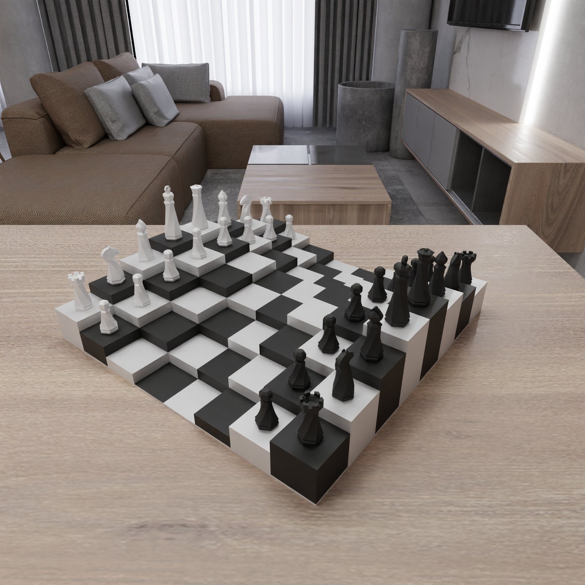 Chess Set Modern, 3D STL File for Chess Pieces, Chess Model, Digital ...