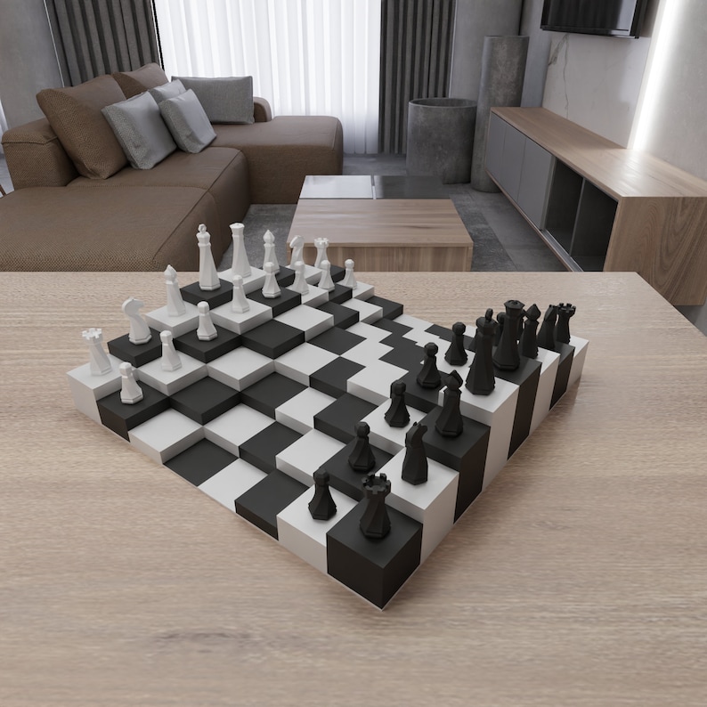 Chess Set Modern, 3D STL File for Chess Pieces, Chess Model, Digital ...