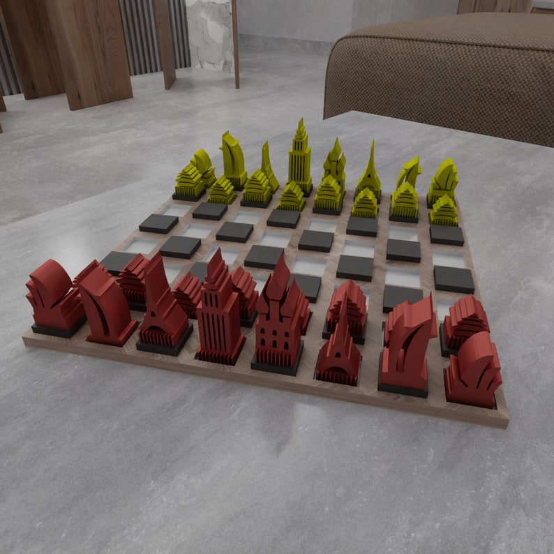 Chess Pieces and Board With 3D STL File, Chess Model, Digital Download ...