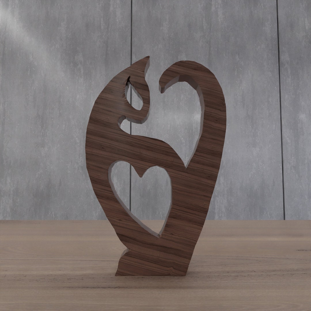 Cat & Heart Shape Decor With 3D Stl Files, Desk Decor, Digital File ...