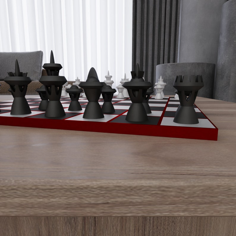 Chess Set Modern, 3D STL File for Chess Pieces, Chess Model, Digital ...