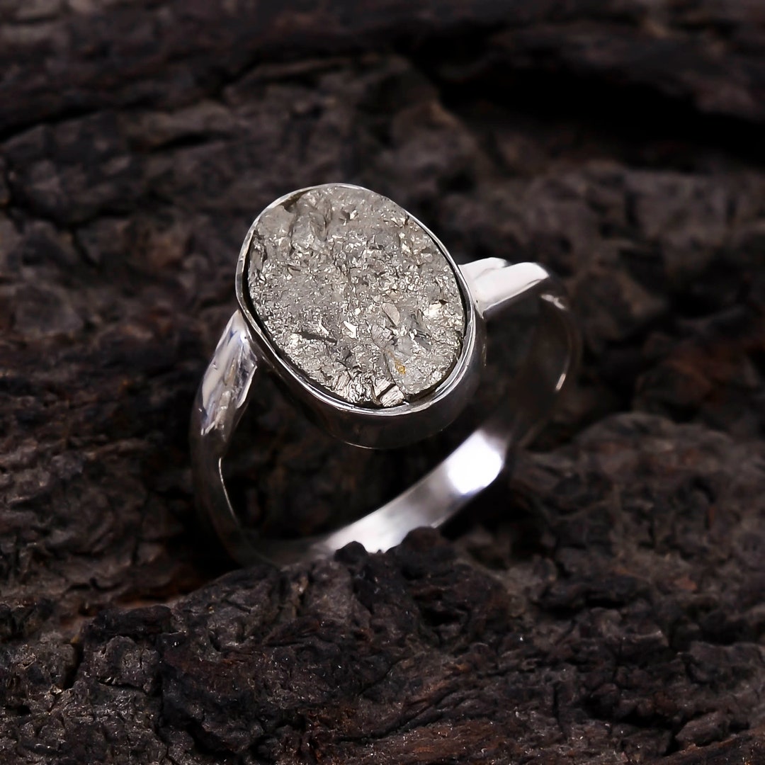 Raw Pyrite Ring, Sterling Silver, Oval Stone, Boho Statement - Etsy
