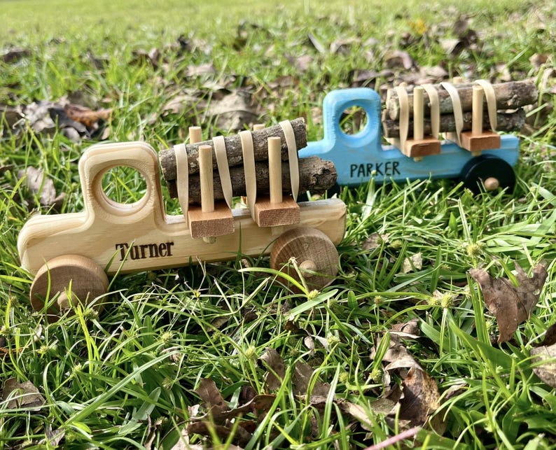 Wooden Toy Log Truck Montessori, Sensory Toy for Toddlers, Baby ...
