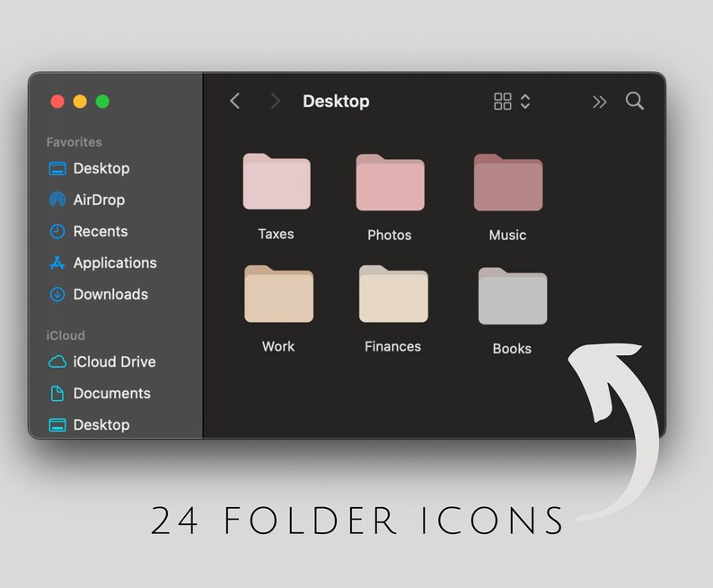 24 Desktop Folder Icons, Pink, Nude, Gray, Mac & Windows PC, Minimal ...