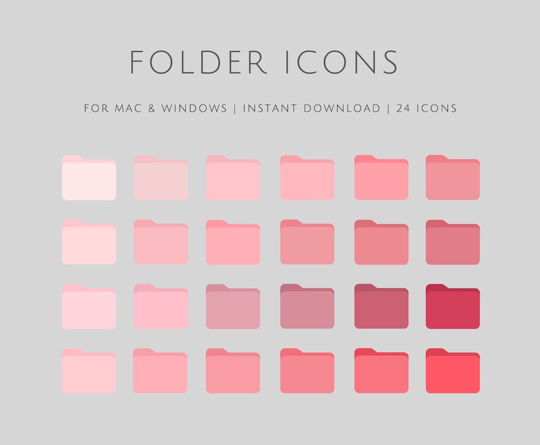 24 Desktop Folder Icons, Pink, Mac & Windows PC, Minimal, INSTANT ...