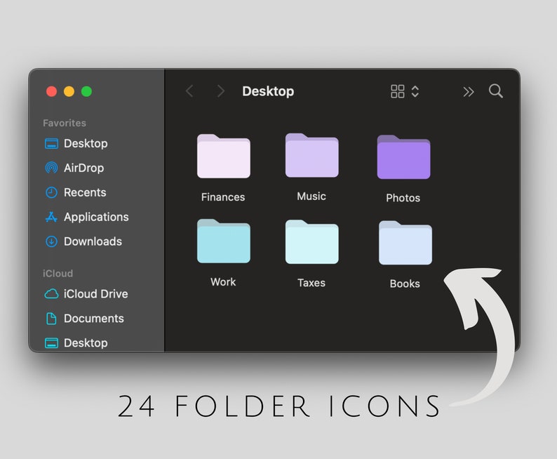 24 Desktop Folder Icons, Purple, Teal, Blue, Lavender, Mac & Windows PC ...