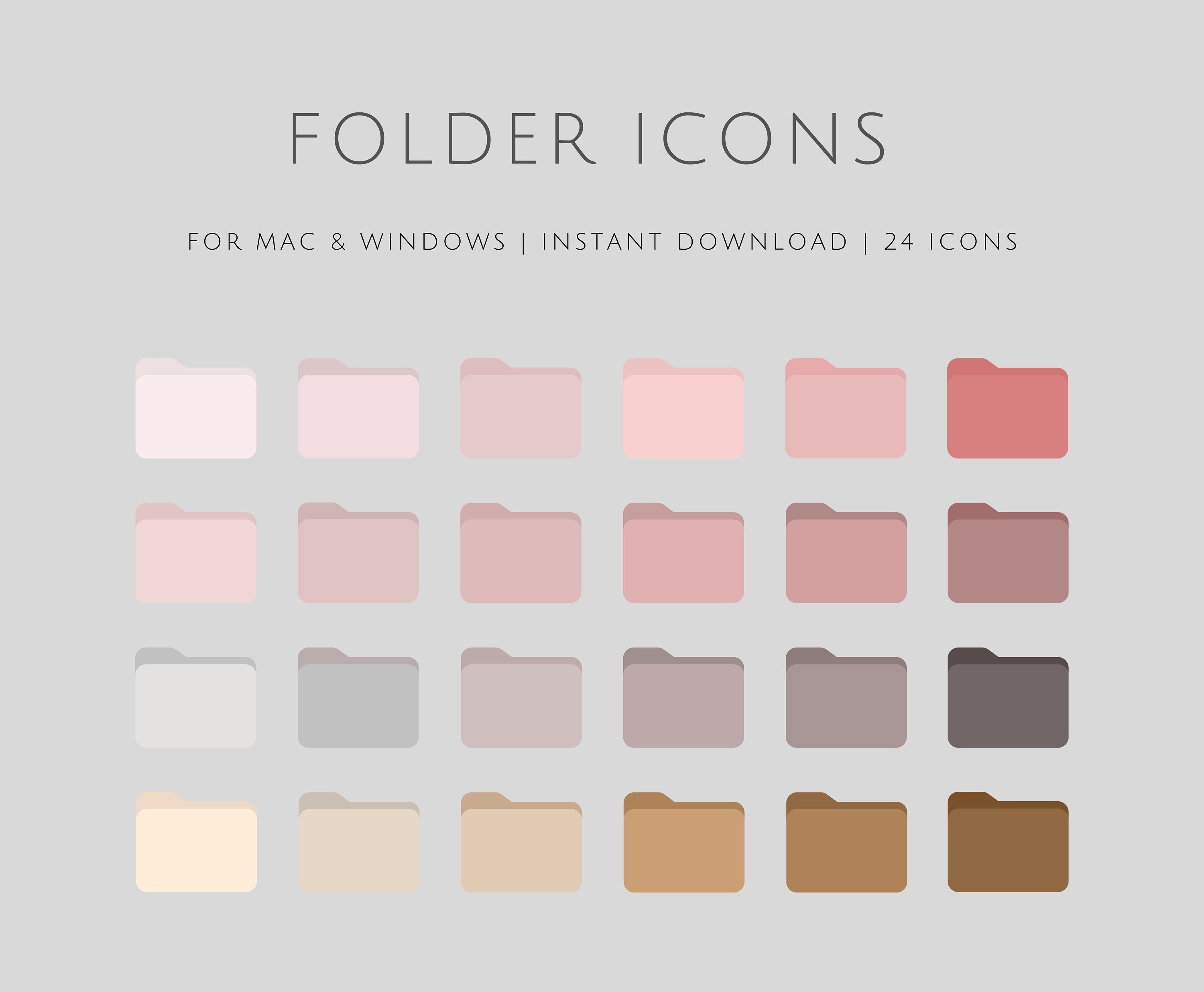 24 Desktop Folder Icons, Pink, Nude, Gray, Mac & Windows PC, Minimal ...