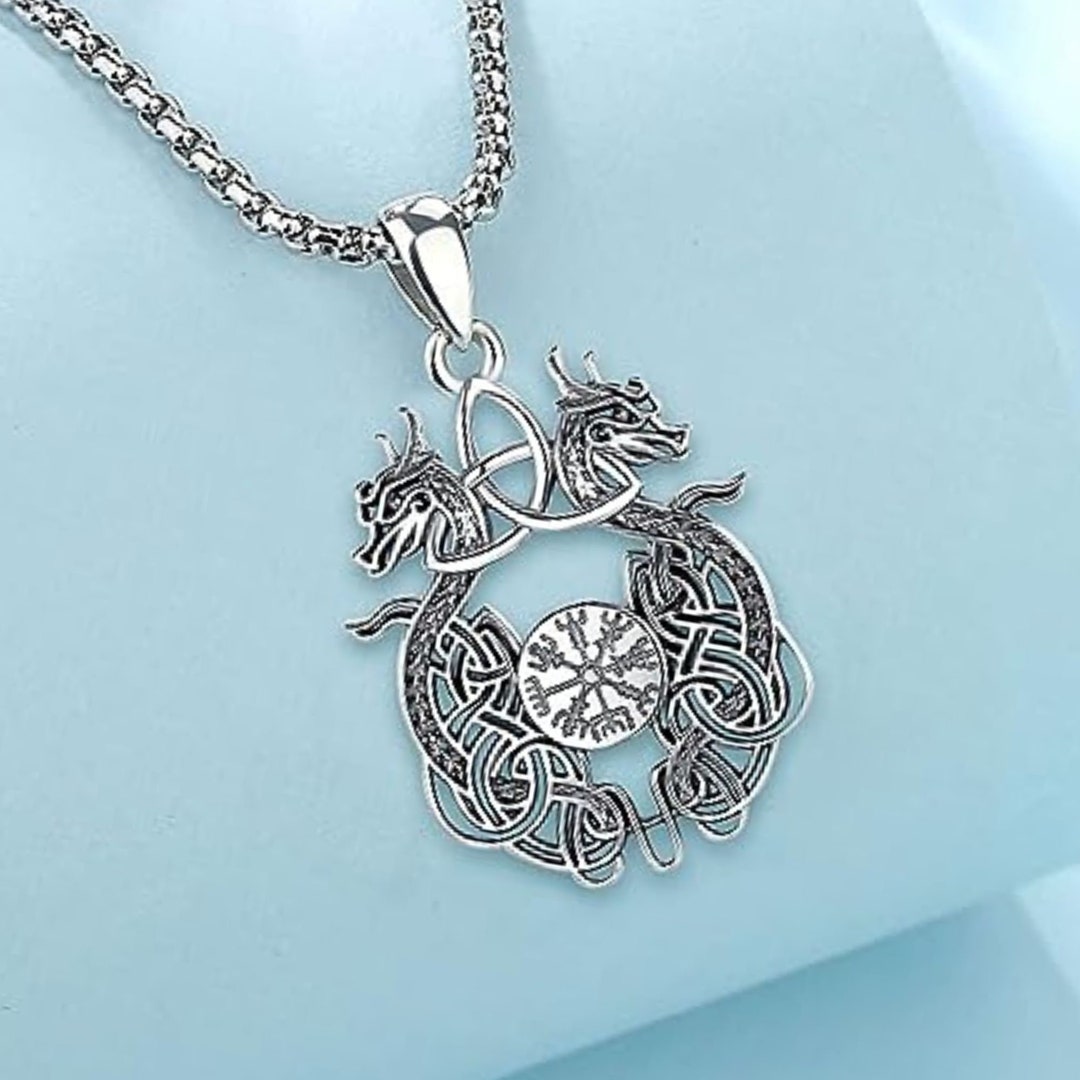 Viking Vegvisir and Dragon Necklace Sterling Silver 925 Viking Valknut ...