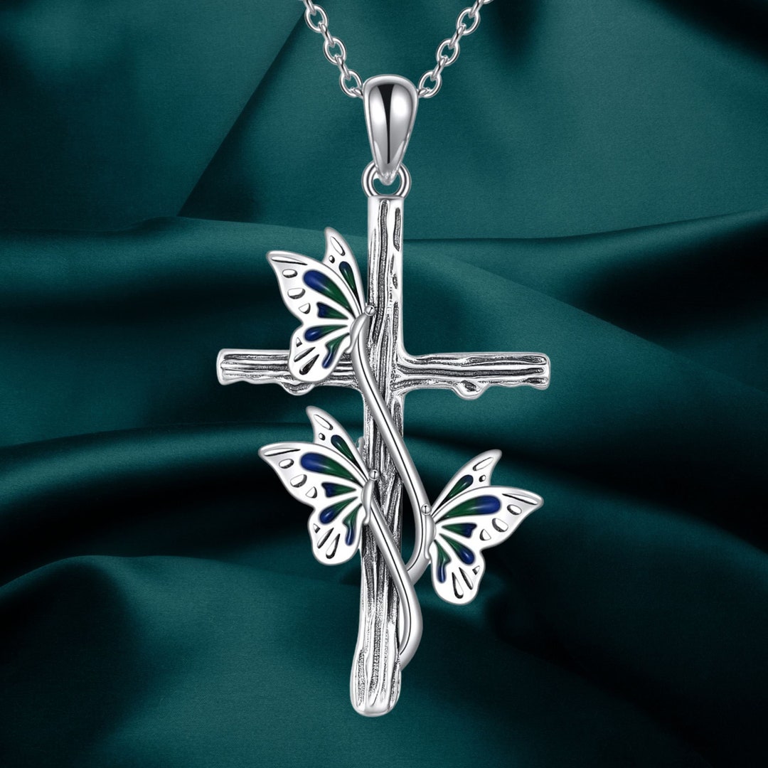 Butterfly Cross Necklace Jewelry for Women Sterling Silver Cross ...