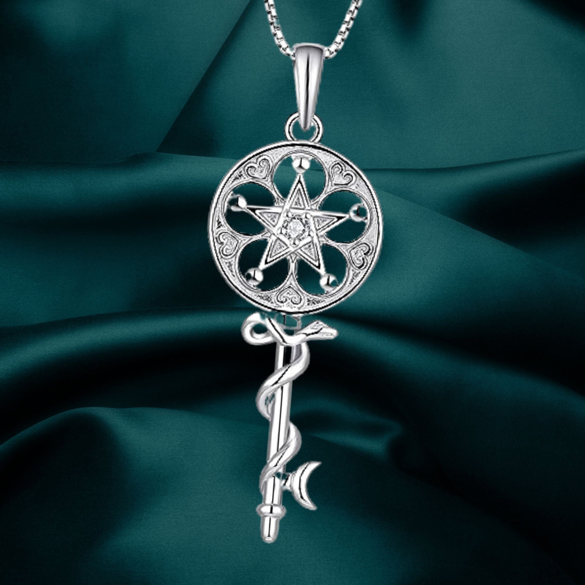 Pentagon Key Pendant Necklace for Women 925 Silver Wiccan Pagan Goddess ...