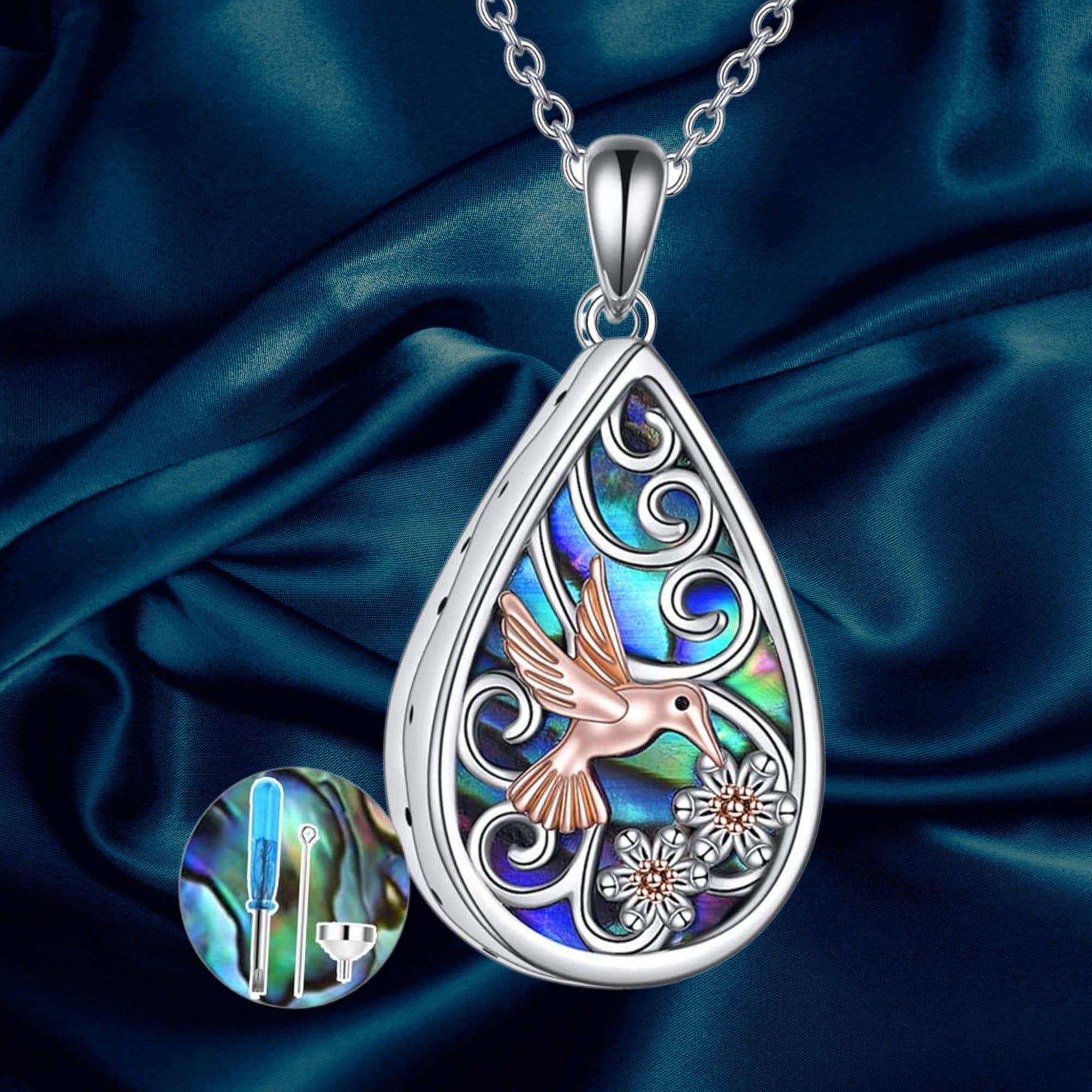 Teardrop Urn Necklace Sterling Silver Sunflower Hummingbird Necklace ...