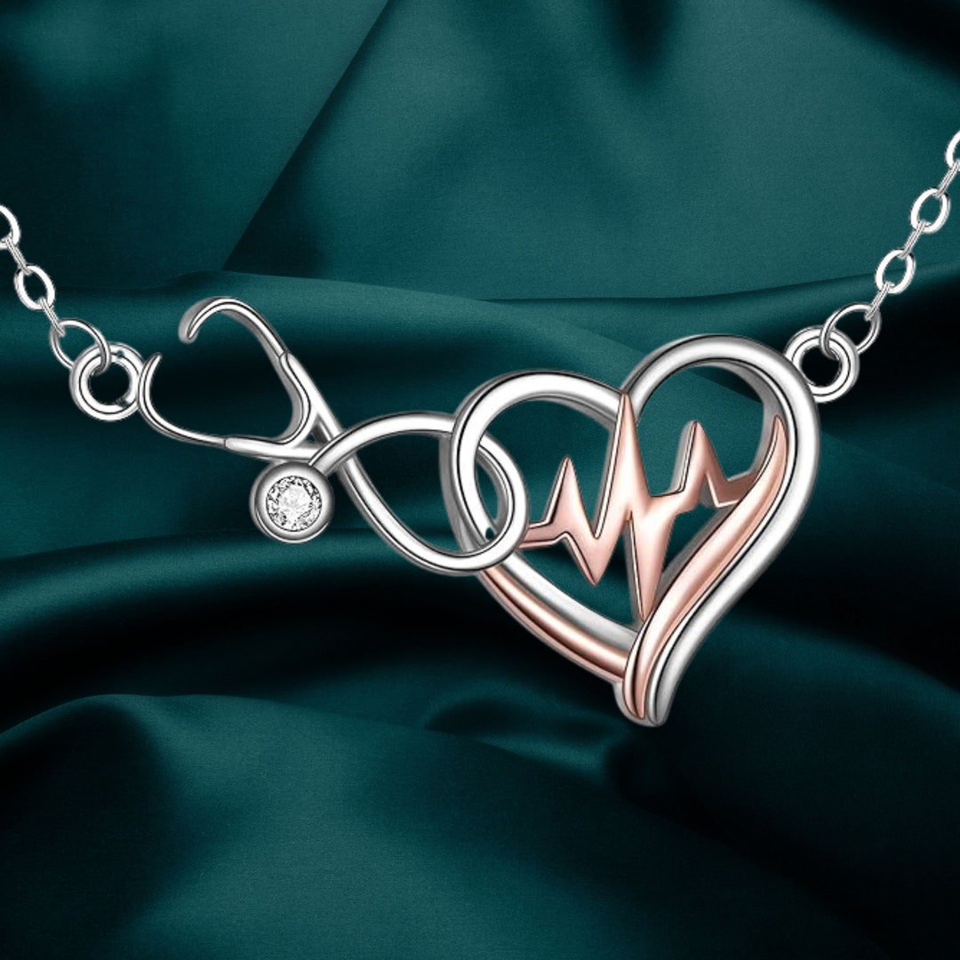 Sterling Silver Caduceus & Stethoscope Birthstone Necklace for Women ...