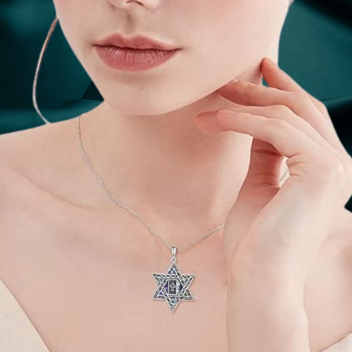 Star of David Necklace Sterling Silver Cross Tree of Life Abalone Shell ...