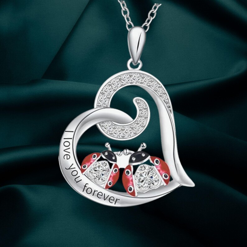 Ladybug Heart Necklace Sterling Silver Jewelry for Women Girlfriend ...