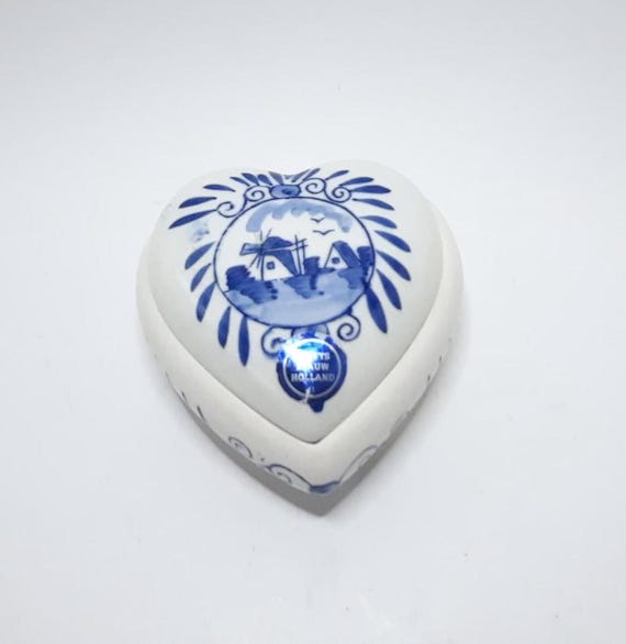 Vintage Delfts Blauw Holland Ceramic Heart Shaped Tri… - Gem