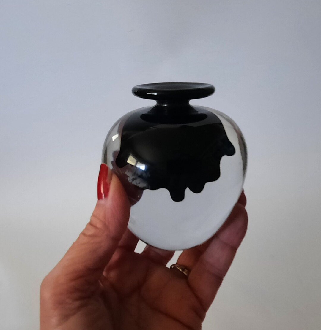 Vintage Heavy Glass Black and Clear Paperweight Pen Holder - Etsy