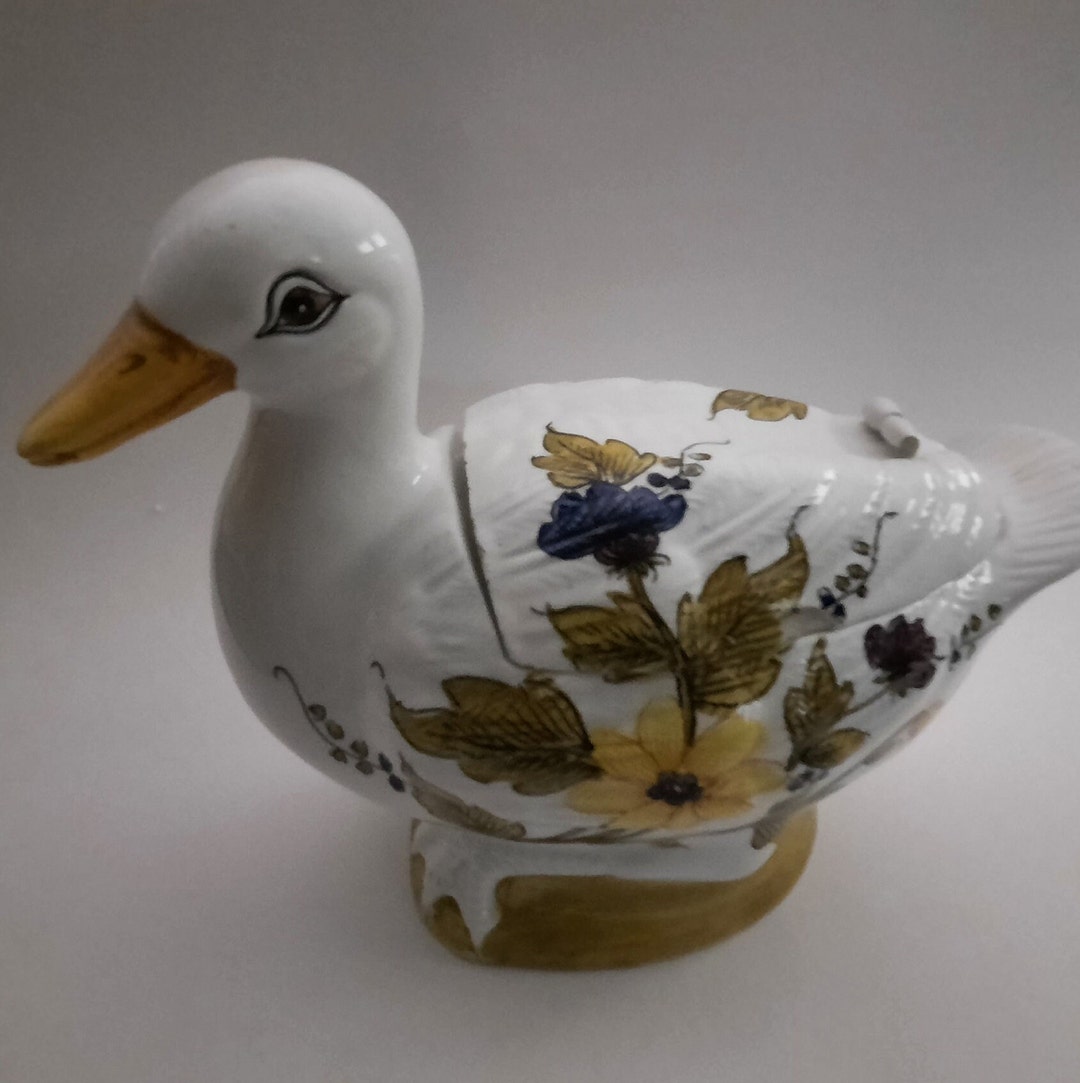 Ceramic Italy Duck Cookie Jar Yellow Flowers - Etsy