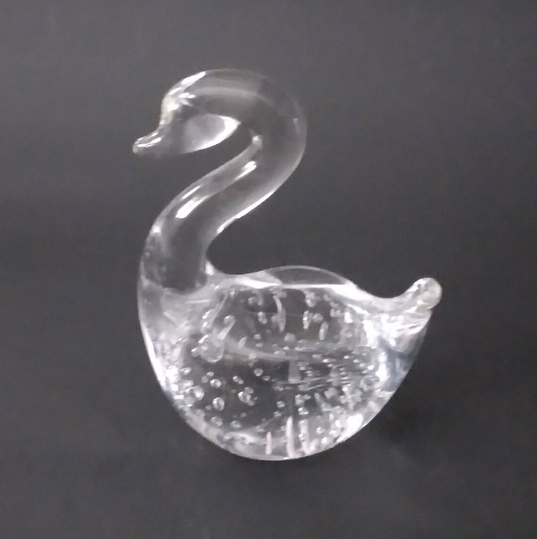 Art Glass Swan Figurine Clear Glass Handblown Paperweight With Bubbles ...